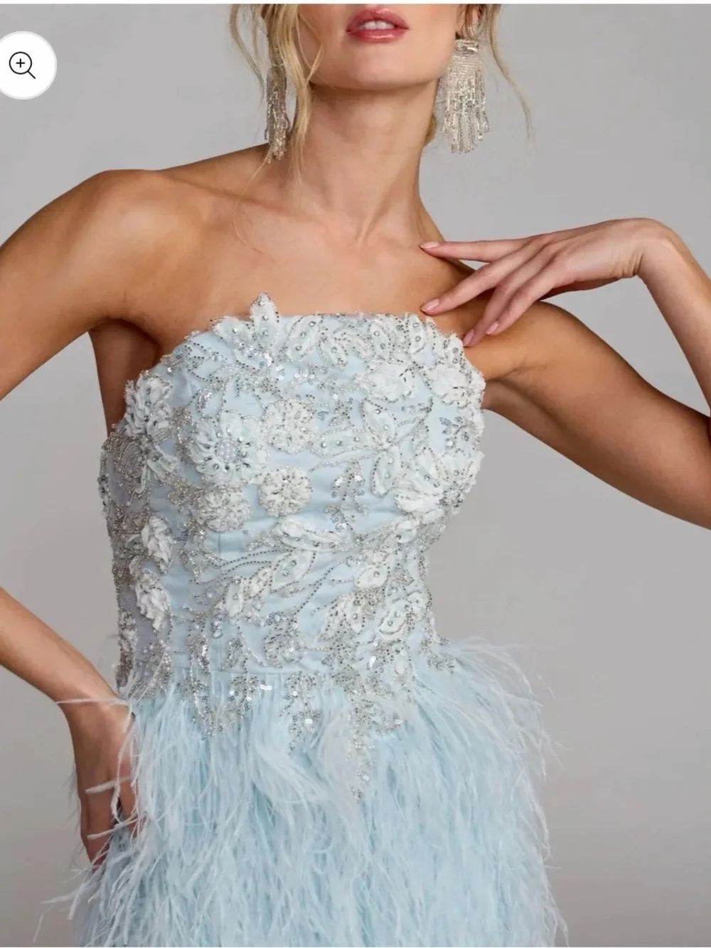 Mac Duggal | Dresses | Mac Duggal Strapless Light Blue Feathertrim ...